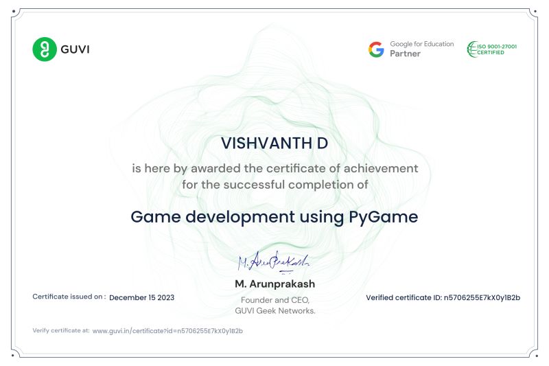 VISHVANTH D on LinkedIn: #python #pygame #guvi VISHVANTH D on LinkedIn: #python #pygame #guvi