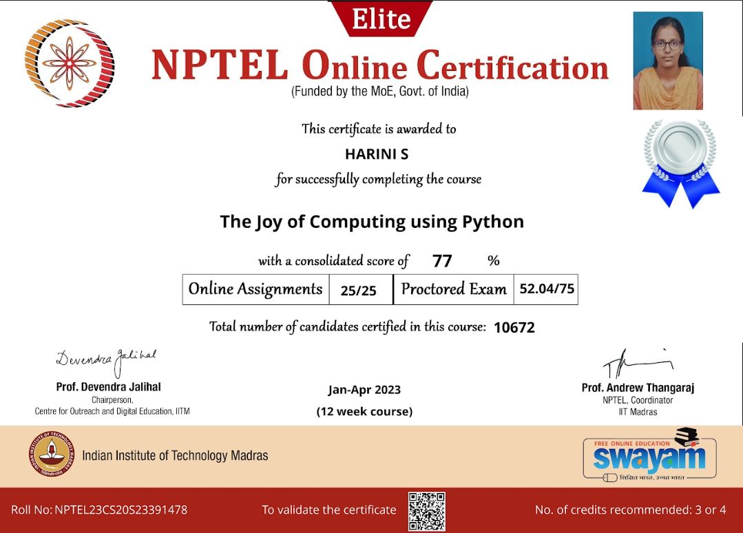 Harini Srinivasan on LinkedIn: #pythoncodingjourney #nptelcompletion # ... Harini Srinivasan on LinkedIn: #pythoncodingjourney #nptelcompletion # ...