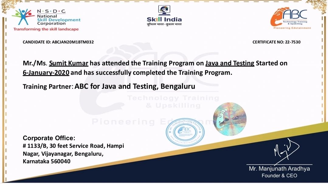 Sumit Kumar on LinkedIn: #java #testing #certification #learningjourney ... Sumit Kumar on LinkedIn: #java #testing #certification #learningjourney ...