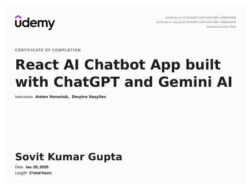 Sovit Kumar Gupta on LinkedIn: #udemy #react #ai #chatbot #chatgpt # ... Sovit Kumar Gupta on LinkedIn: #udemy #react #ai #chatbot #chatgpt # ...