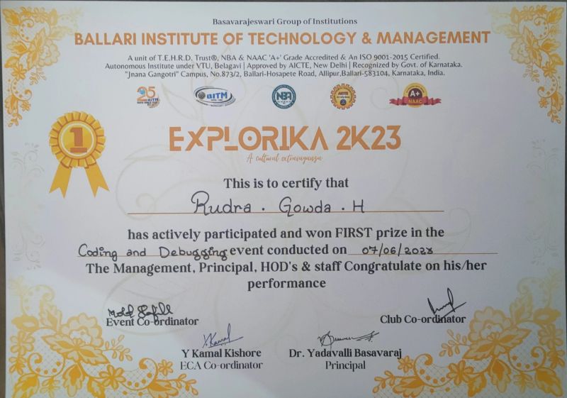 Rudra Gowda H on LinkedIn: #codingevent #explorika #techskills Rudra Gowda H on LinkedIn: #codingevent #explorika #techskills
