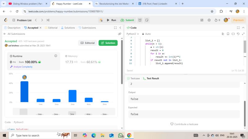 Day3 #DSA #leetcode 202 #Python #java #javaScript #ReactJs #engineering ... Day3 #DSA #leetcode 202 #Python #java #javaScript #ReactJs #engineering ...