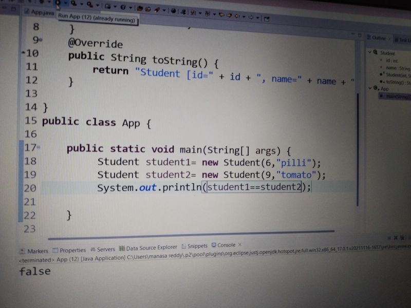 Yanala Manasa on LinkedIn: Practice Java 26 : dot equals method : It is ... Yanala Manasa on LinkedIn: Practice Java 26 : dot equals method : It is ...