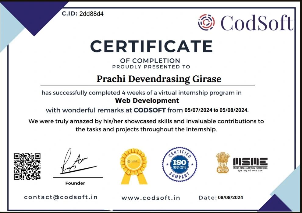 Prachi Girase on LinkedIn: #cip #codsoft #intern Prachi Girase on LinkedIn: #cip #codsoft #intern