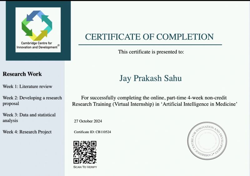 Dr. Jay Prakash Sahu on LinkedIn: I have completed the certificate ... Dr. Jay Prakash Sahu on LinkedIn: I have completed the certificate ...