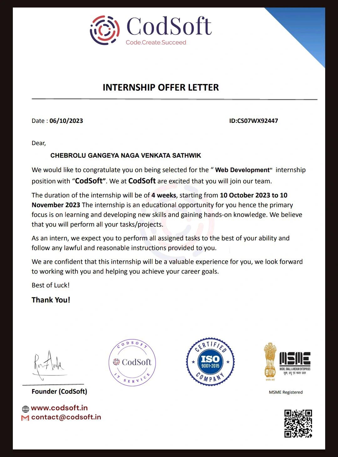 sathwik chebrolu on LinkedIn: #codsoft #internship #webdevelopment sathwik chebrolu on LinkedIn: #codsoft #internship #webdevelopment