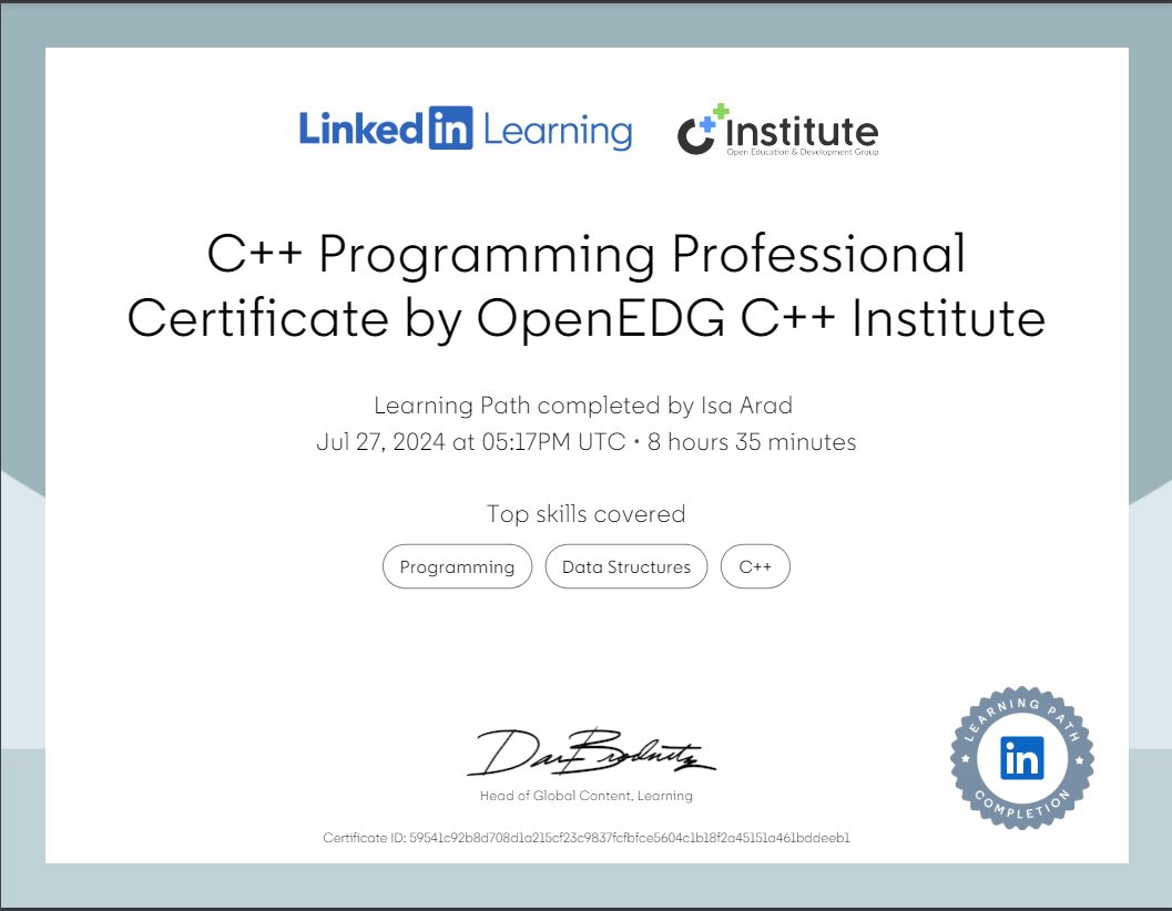 Isa Arad on LinkedIn: #cplusplus #certification #programming # ... Isa Arad on LinkedIn: #cplusplus #certification #programming # ...