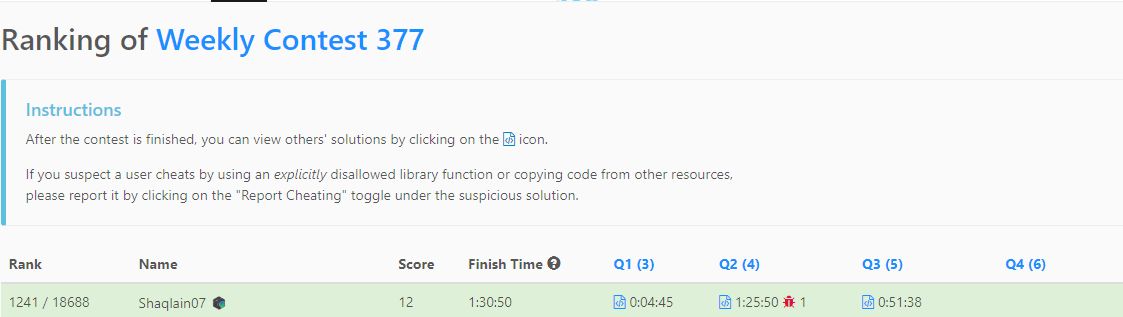 Achieved 1241 in leetcode contest | Md Shaqlain posted on the topic ... Achieved 1241 in leetcode contest | Md Shaqlain posted on the topic ...