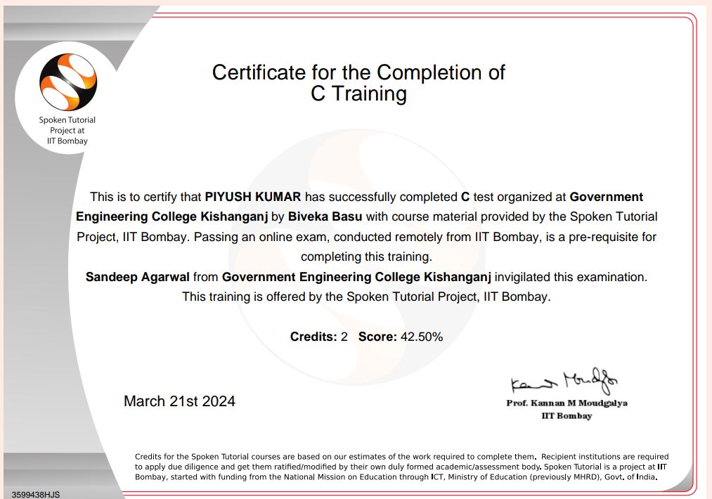 Piyush Kant on LinkedIn: Certificate of Achievement in C Programming ... Piyush Kant on LinkedIn: Certificate of Achievement in C Programming ...