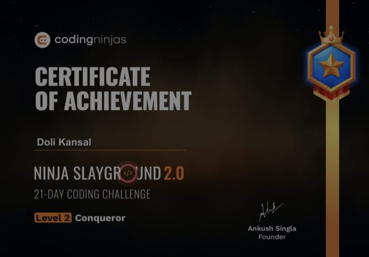 Doli Kansal on LinkedIn: #codingninjas #levelup #continuouslearning # ... Doli Kansal on LinkedIn: #codingninjas #levelup #continuouslearning # ...