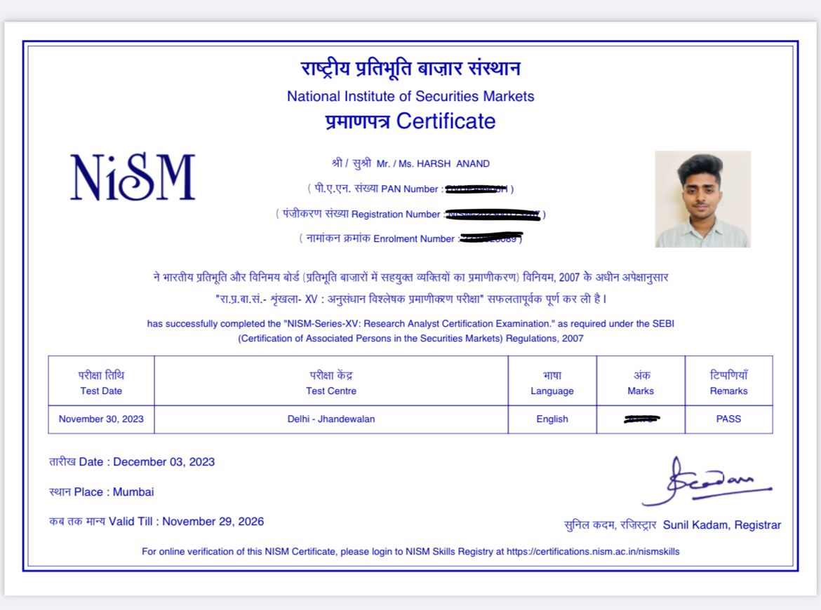 Harsh Anand on LinkedIn: Certified Research Analyst by National ... Harsh Anand on LinkedIn: Certified Research Analyst by National ...