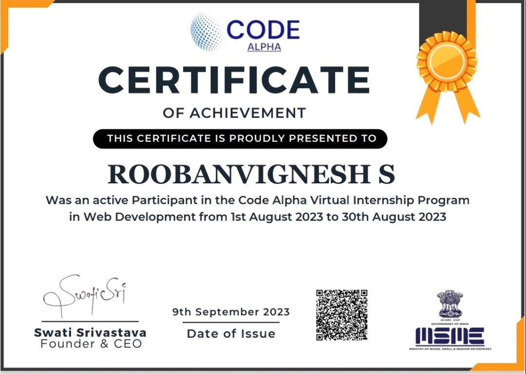 Rooban Vignesh on LinkedIn: #codealpha #webdevelopment #internship Rooban Vignesh on LinkedIn: #codealpha #webdevelopment #internship