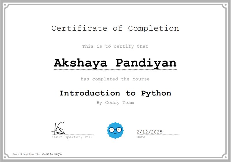 🚀 Excited to Share My Python Certification! 🚀 I’m thrilled to announce ... 🚀 Excited to Share My Python Certification! 🚀 I’m thrilled to announce ...