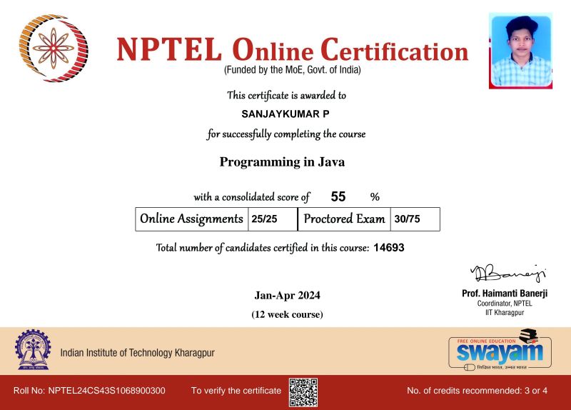 SANJAY KUMAR P - CSE on LinkedIn: programming in Java .... completed in ... SANJAY KUMAR P - CSE on LinkedIn: programming in Java .... completed in ...