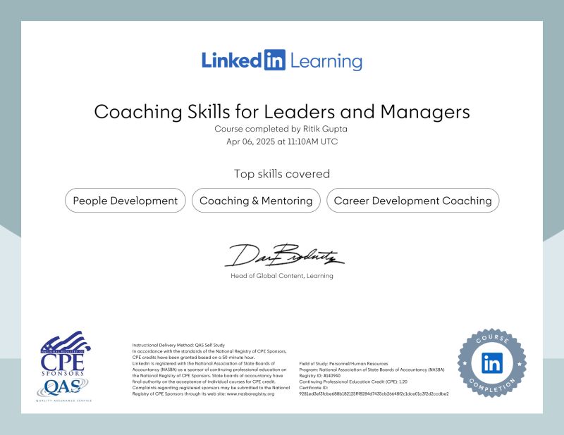 Certificate of Completion | Ritik Gupta Certificate of Completion | Ritik Gupta