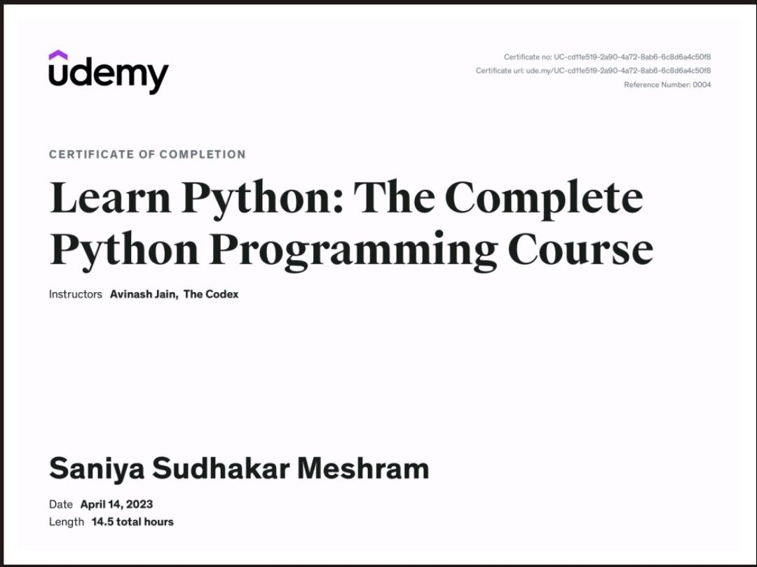 Saniya Meshram on LinkedIn: #udemy #pythonprogramming Saniya Meshram on LinkedIn: #udemy #pythonprogramming