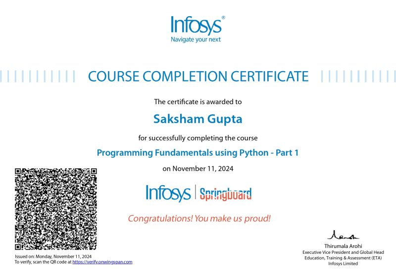 Saksham Gupta on LinkedIn: #python #programming #certification # ... Saksham Gupta on LinkedIn: #python #programming #certification # ...