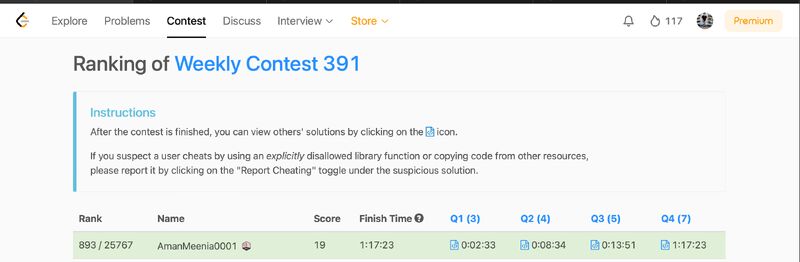 Got a global rank of 748 in LeetCode Biweekly contest and 893 in Weekly ... Got a global rank of 748 in LeetCode Biweekly contest and 893 in Weekly ...