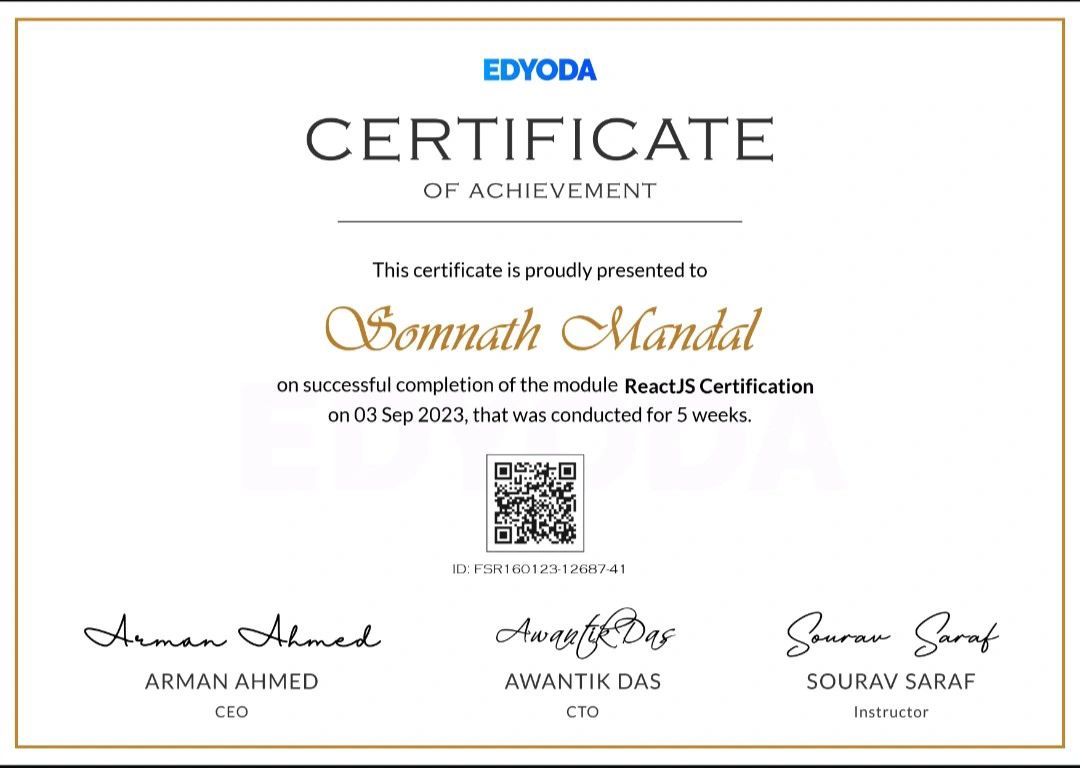 Somnath Mandal on LinkedIn: #react #certified #webdevelopment #frontenddev Somnath Mandal on LinkedIn: #react #certified #webdevelopment #frontenddev