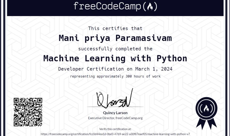#machine #freecodecamp #freecertification | Mani priya Paramasivam #machine #freecodecamp #freecertification | Mani priya Paramasivam