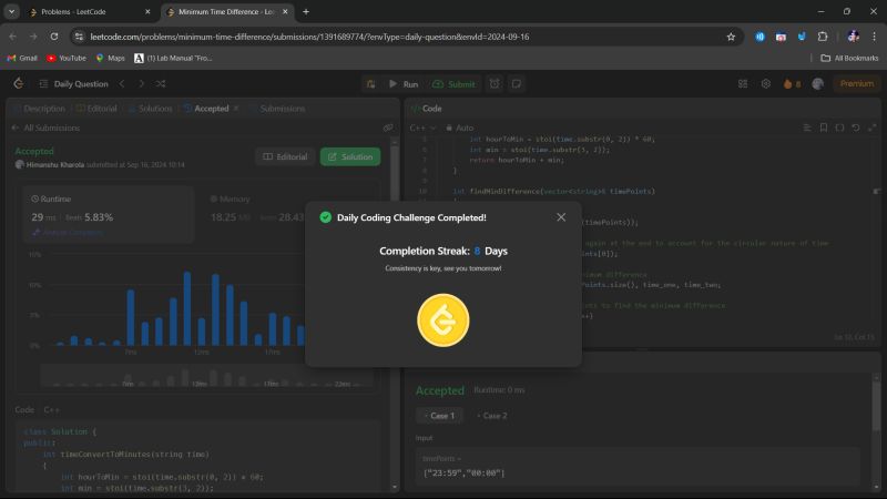 Completed LeetCode challenge: Minimum Time Difference | HIMANSHU ... Completed LeetCode challenge: Minimum Time Difference | HIMANSHU ...