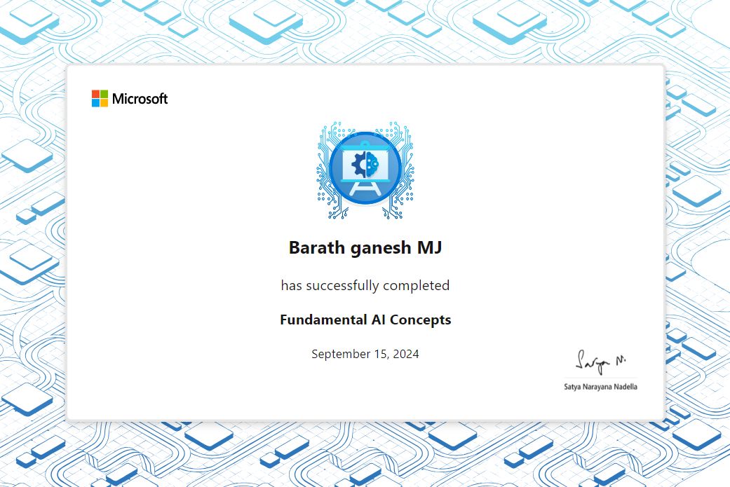 Barath Ganesh MJ on LinkedIn: Microsoft fundamental AI concept badge.. Barath Ganesh MJ on LinkedIn: Microsoft fundamental AI concept badge..