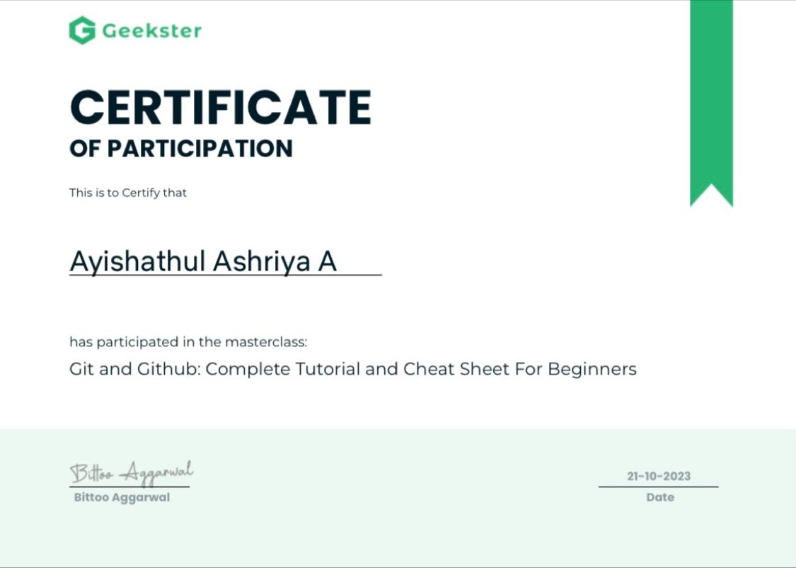 Ayishathul Ashriya A on LinkedIn: #git #github #geekster #masterclass # ... Ayishathul Ashriya A on LinkedIn: #git #github #geekster #masterclass # ...