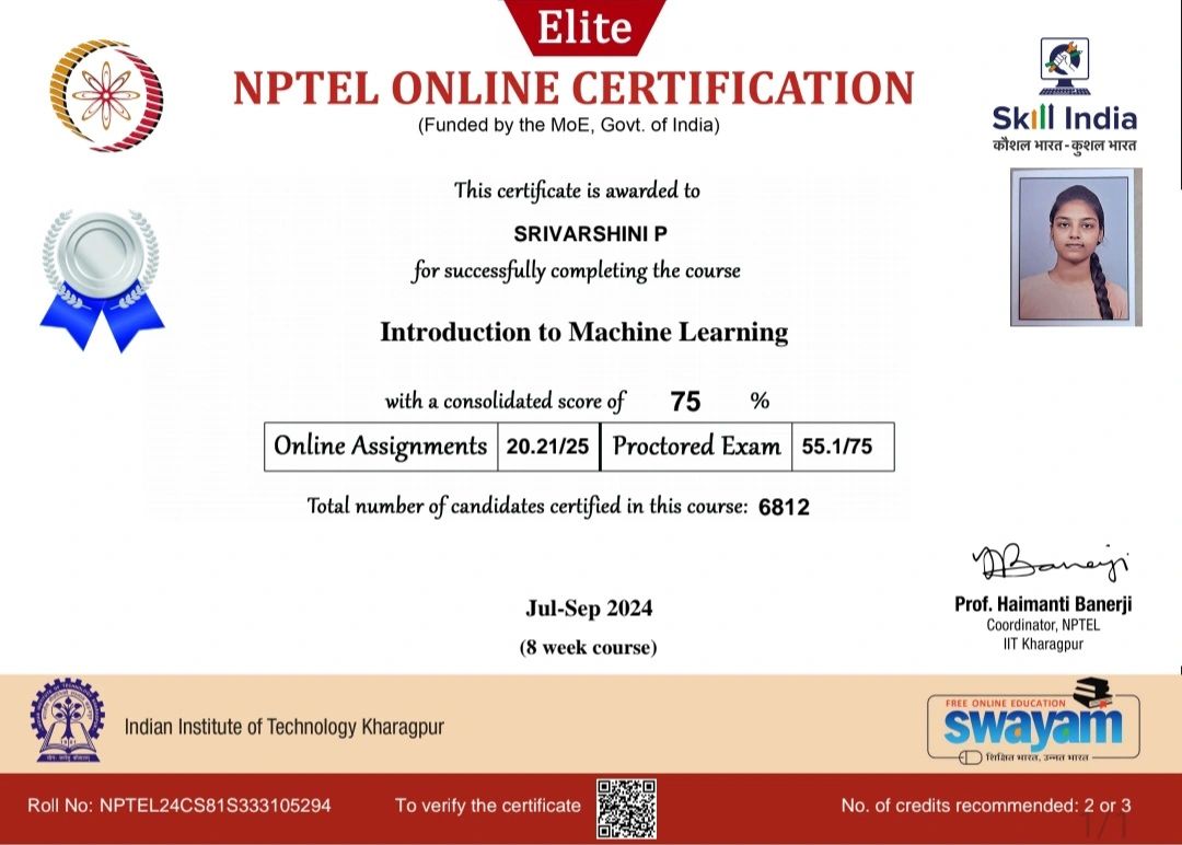Srivarshini P on LinkedIn: #machinelearning #nptel #learningjourney #ai Srivarshini P on LinkedIn: #machinelearning #nptel #learningjourney #ai