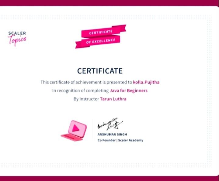 KOLLA PUJITHA on LinkedIn: #scaler #java KOLLA PUJITHA on LinkedIn: #scaler #java