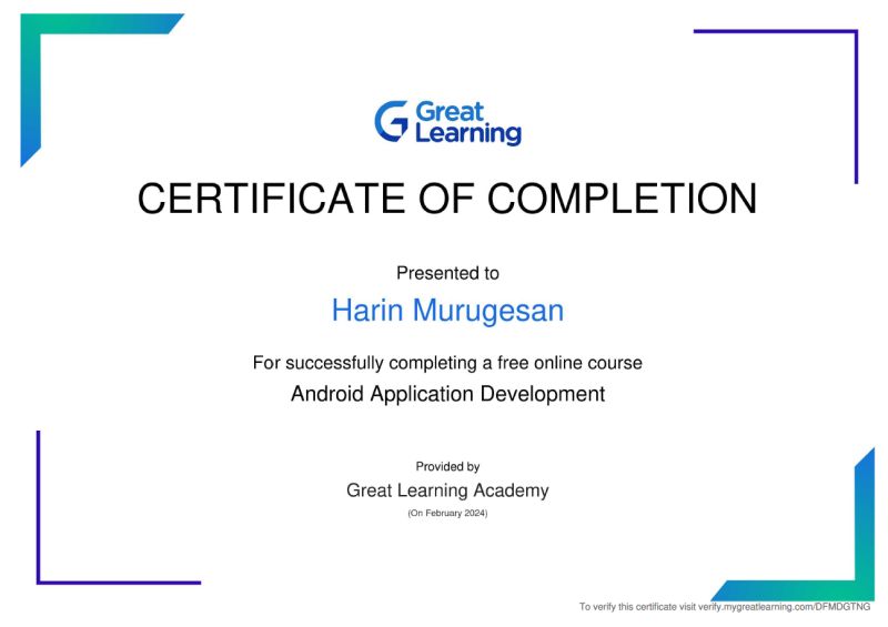 Harin M. on LinkedIn: #androiddeveloper #certification #greatlearning # ... Harin M. on LinkedIn: #androiddeveloper #certification #greatlearning # ...