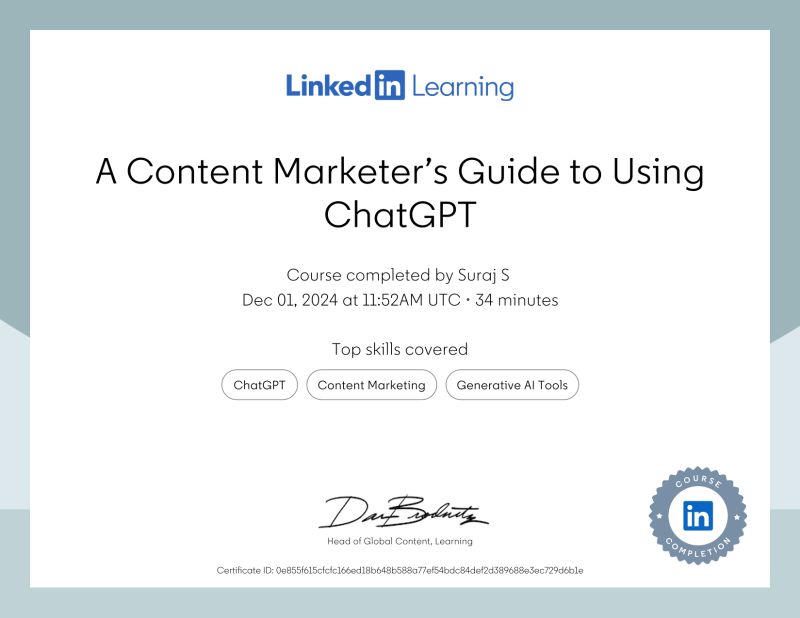 Suraj S on LinkedIn: Certificate of Completion Suraj S on LinkedIn: Certificate of Completion