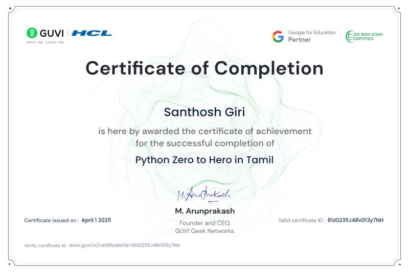 #python #guvi #learning #coding | Santhosh Santhosh #python #guvi #learning #coding | Santhosh Santhosh