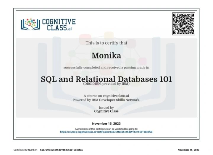 Passed SQL and Relational Database 101 | Monika K posted on the topic ... Passed SQL and Relational Database 101 | Monika K posted on the topic ...
