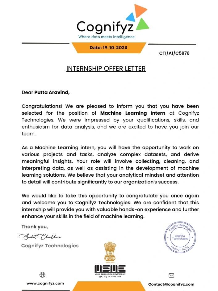 Aravind Putta on LinkedIn: #cognifyz #cognifyztech # ... Aravind Putta on LinkedIn: #cognifyz #cognifyztech # ...