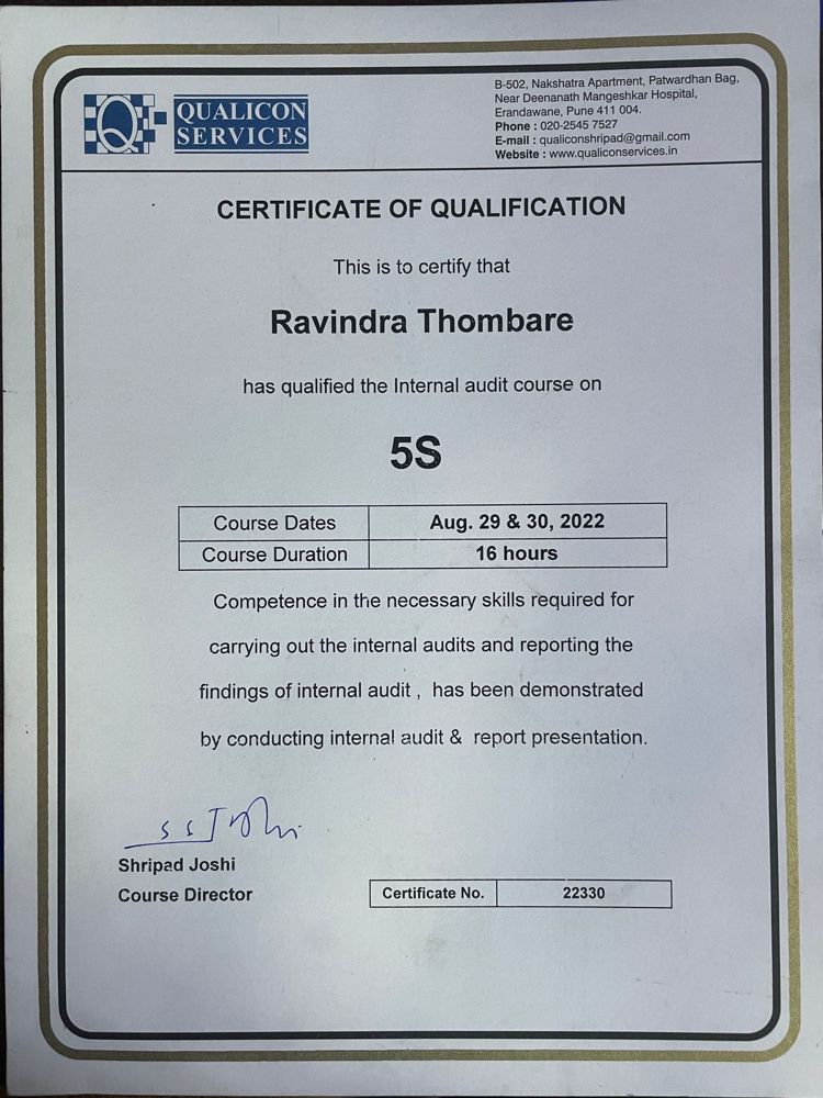 Ravindra Thombre on LinkedIn: 5S Certified💫 Ravindra Thombre on LinkedIn: 5S Certified💫