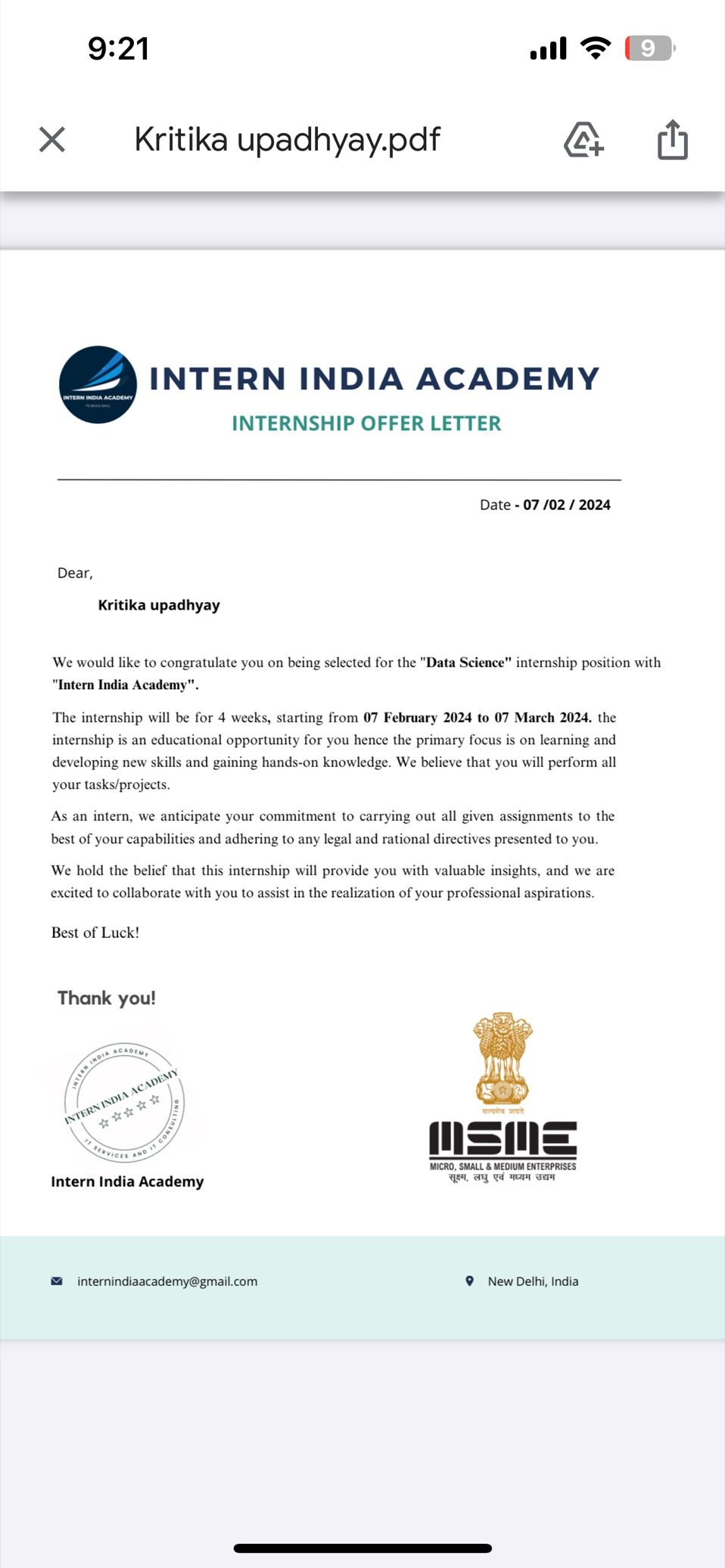 Kritika Upadhyay on LinkedIn: Intern India Academy Thank you so much ... Kritika Upadhyay on LinkedIn: Intern India Academy Thank you so much ...