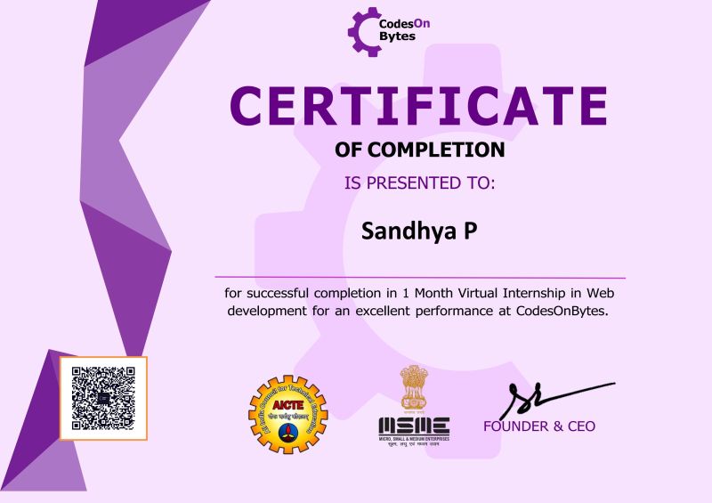 Sandhya P on LinkedIn: #webdevelopment #internship #codesonbytes Sandhya P on LinkedIn: #webdevelopment #internship #codesonbytes