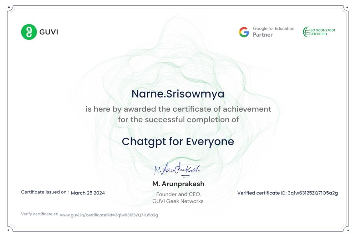 #ai #nlp #guvi #chatgpt #chatbot | Sri Sowmya Narne #ai #nlp #guvi #chatgpt #chatbot | Sri Sowmya Narne