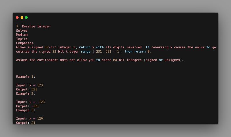 Day 17: LeetCode 30-Day Challenge with Dart 🚀 Problem: 7. Reverse ... Day 17: LeetCode 30-Day Challenge with Dart 🚀 Problem: 7. Reverse ...