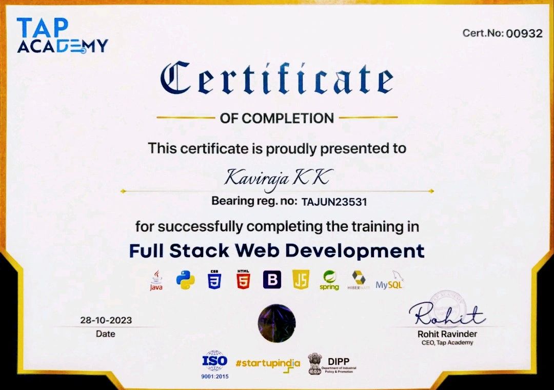 Kaviraj k k on LinkedIn: #webdevopportunities #fullstack #certified # ... Kaviraj k k on LinkedIn: #webdevopportunities #fullstack #certified # ...