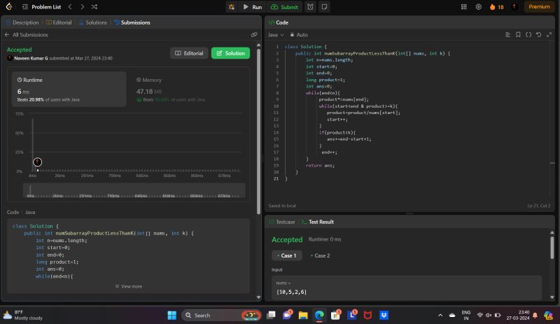 Leetcode problem of the day: Subarray Product Less Than K | Naveen ... Leetcode problem of the day: Subarray Product Less Than K | Naveen ...