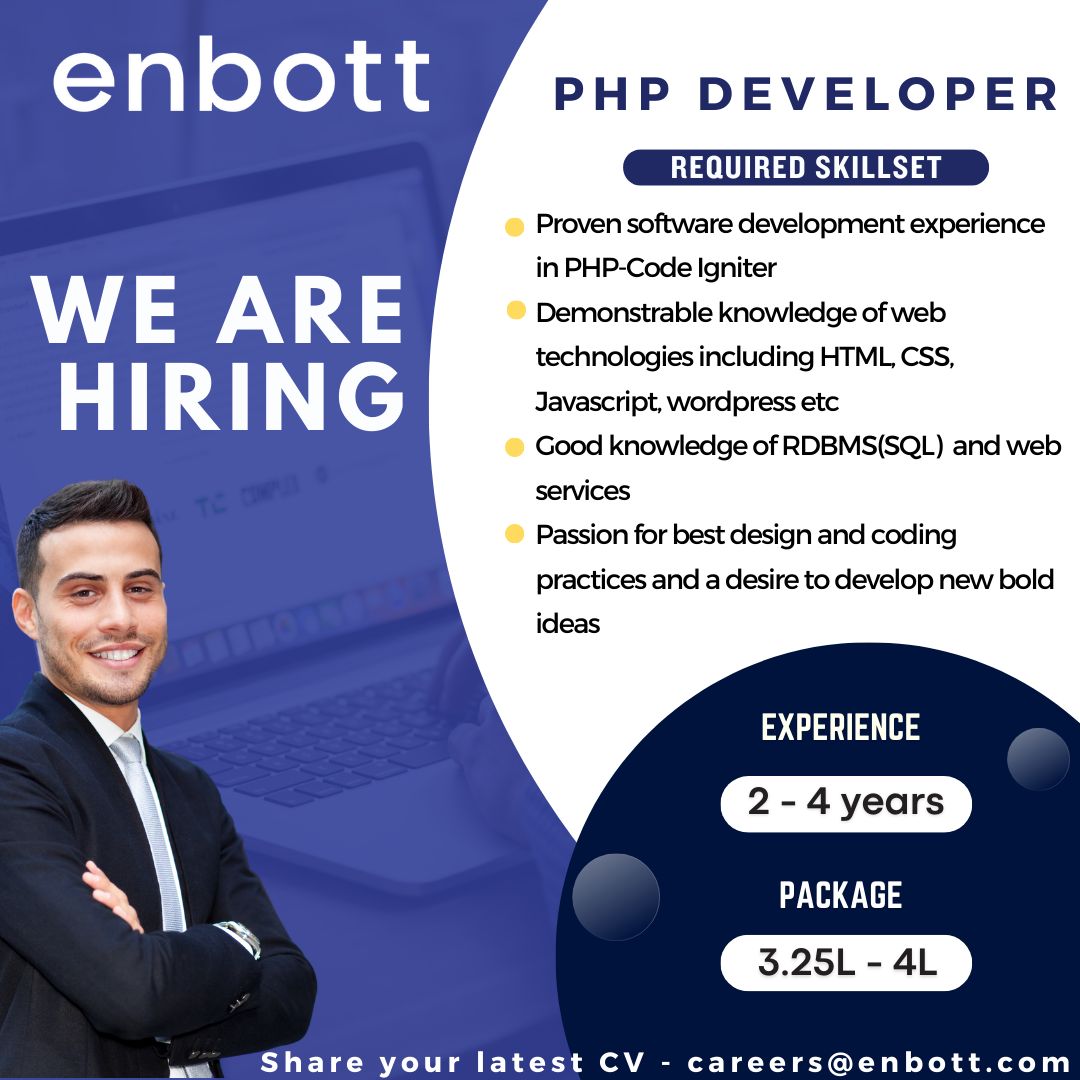 Enbott on LinkedIn: #hiringimmediately #phpdeveloper #sql #edutech #lxp Enbott on LinkedIn: #hiringimmediately #phpdeveloper #sql #edutech #lxp