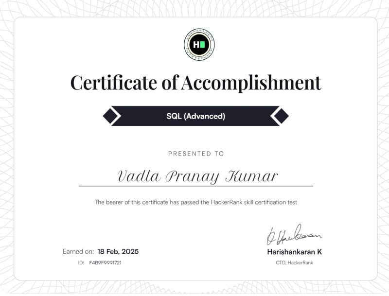 #sql #datamanagement #learning #hackerrank | Vadla Pranay Kumar #sql #datamanagement #learning #hackerrank | Vadla Pranay Kumar