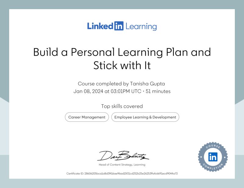 Tanisha Gupta on LinkedIn: Certificate of Completion Tanisha Gupta on LinkedIn: Certificate of Completion