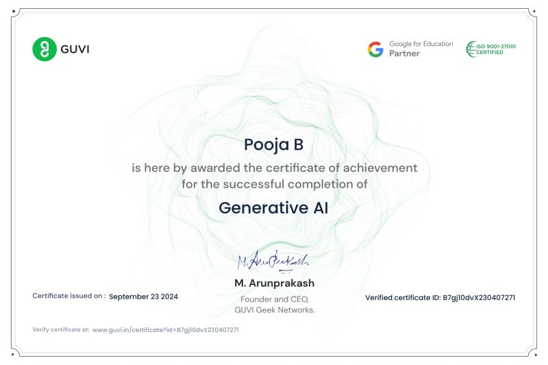 Pooja Balamurugan on LinkedIn: I recently completed a certification in ... Pooja Balamurugan on LinkedIn: I recently completed a certification in ...