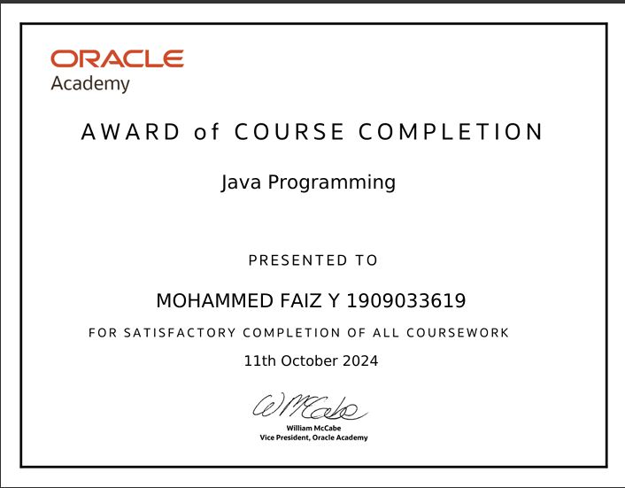 Mohammed Faiz on LinkedIn: #javaprogramming #skilldevelopment Mohammed Faiz on LinkedIn: #javaprogramming #skilldevelopment