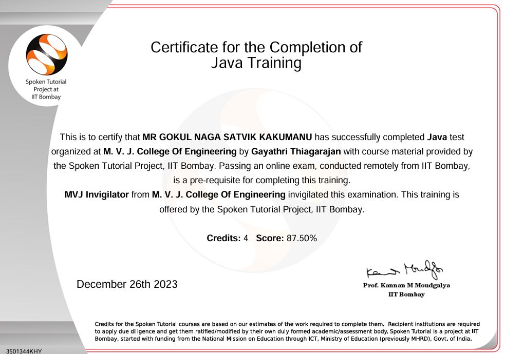 Gokul Satvik on LinkedIn: #java #programming #certification #iitbombay ... Gokul Satvik on LinkedIn: #java #programming #certification #iitbombay ...