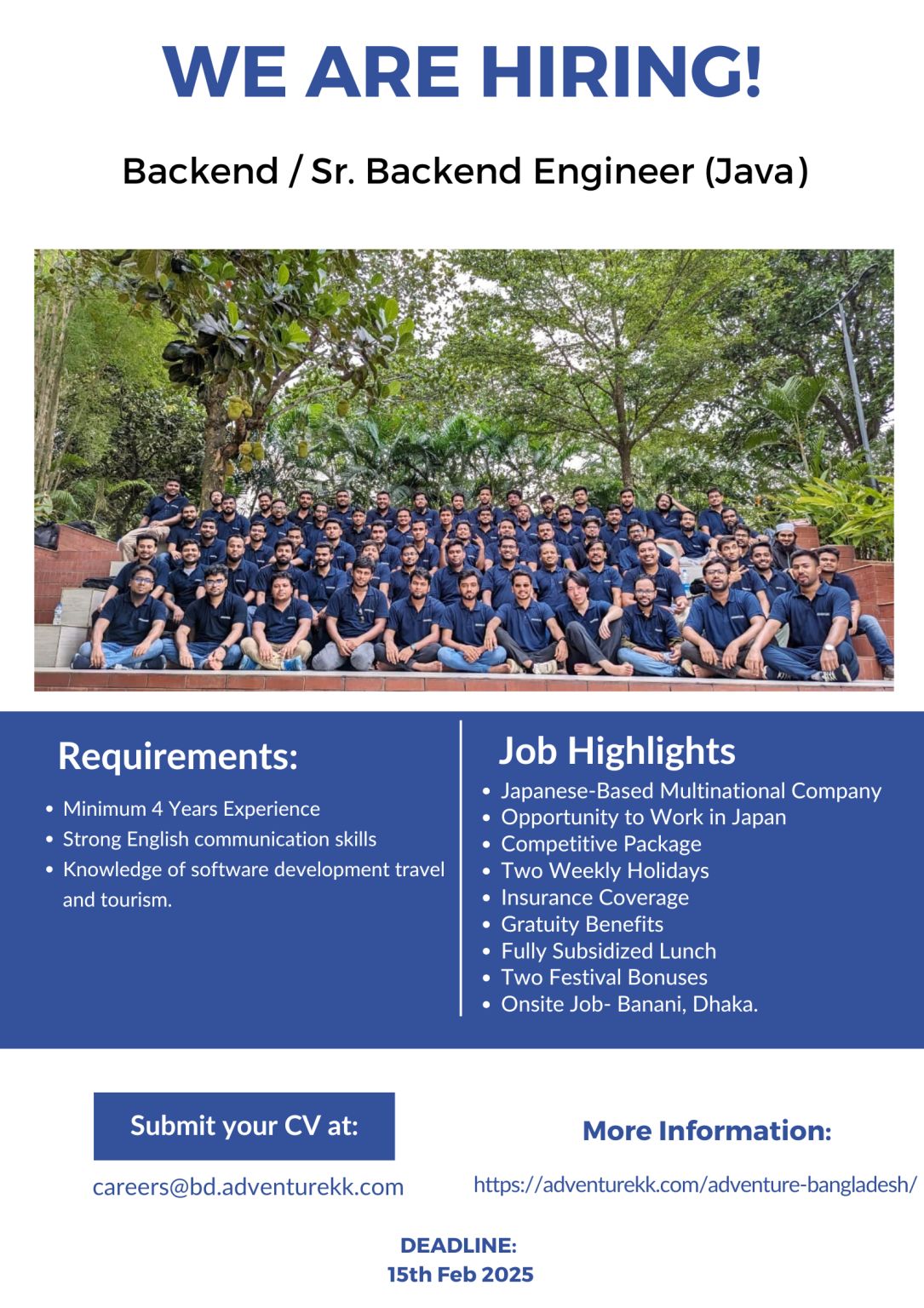 Adventure Dhaka Limited on LinkedIn: We are hiring Backend / Sr ... Adventure Dhaka Limited on LinkedIn: We are hiring Backend / Sr ...
