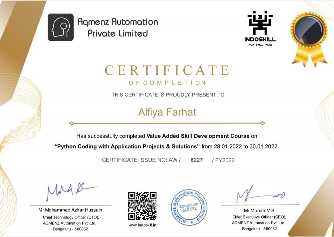 Alfiya Farhat on LinkedIn: Successfully completed course on Python ... Alfiya Farhat on LinkedIn: Successfully completed course on Python ...