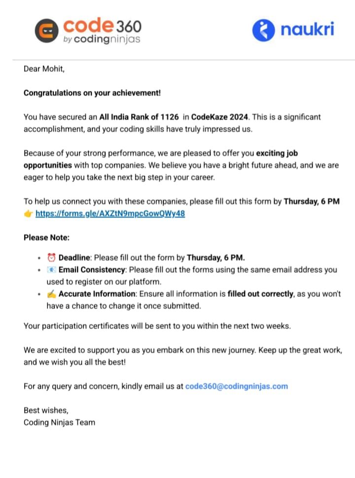 Mohit Rai on LinkedIn: My CodeKaze'24 Journey 💼 I recently participated ... Mohit Rai on LinkedIn: My CodeKaze'24 Journey 💼 I recently participated ...